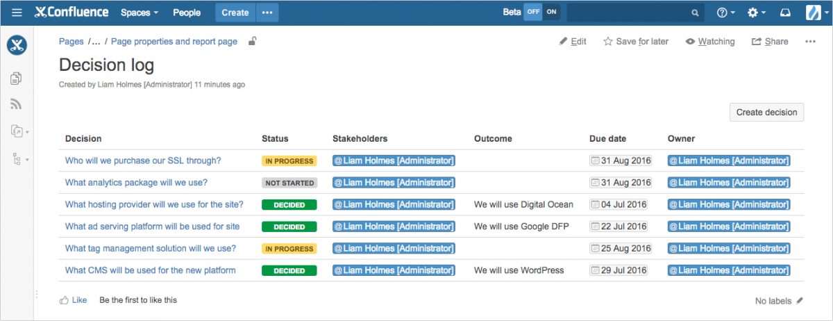 Summaries Using The Page Properties Report Macro In Confluence 1188